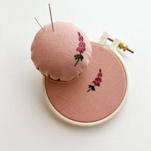 Hand Embroidered Pin Cushion, Wooden Needle Cushion, Round Needle ...
