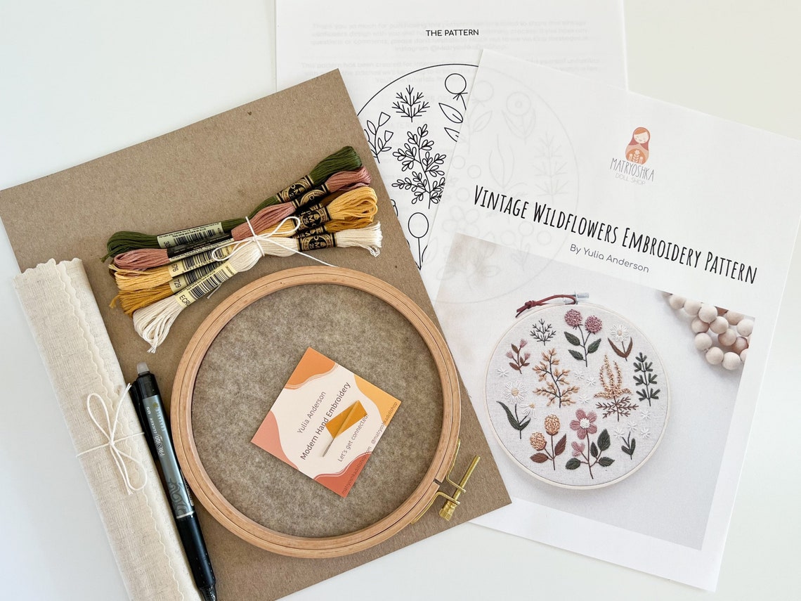 Vintage Wildflowers Embroidery Kit Floral Hand Embroidery Kit - Etsy