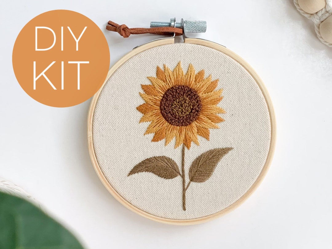 Sunflower Embroidery Kit, 4” Fall Embroidery Kit for Beginners ...