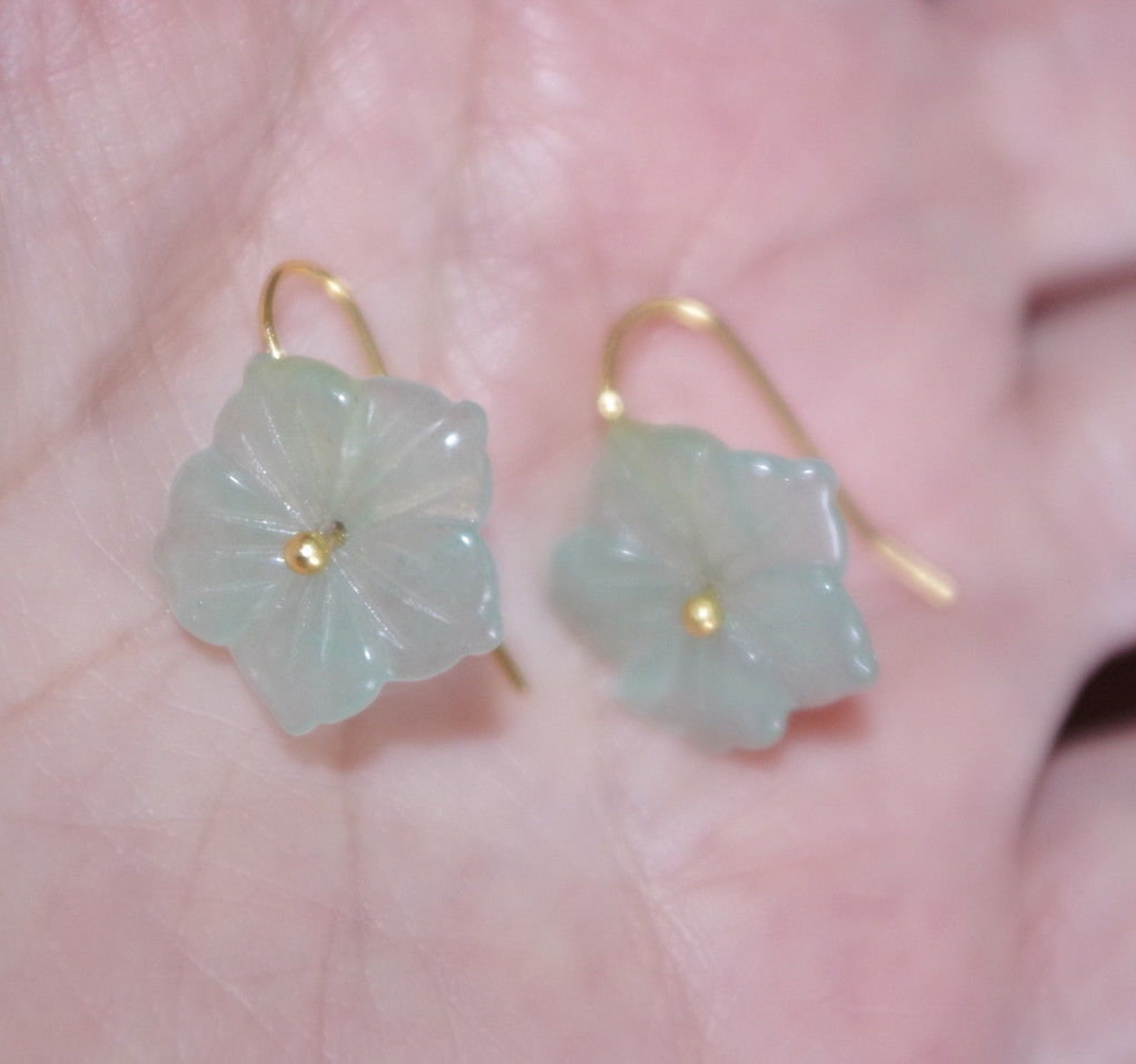 Hand Made Jadeite Jade Carved Flower Earrings - Etsy
