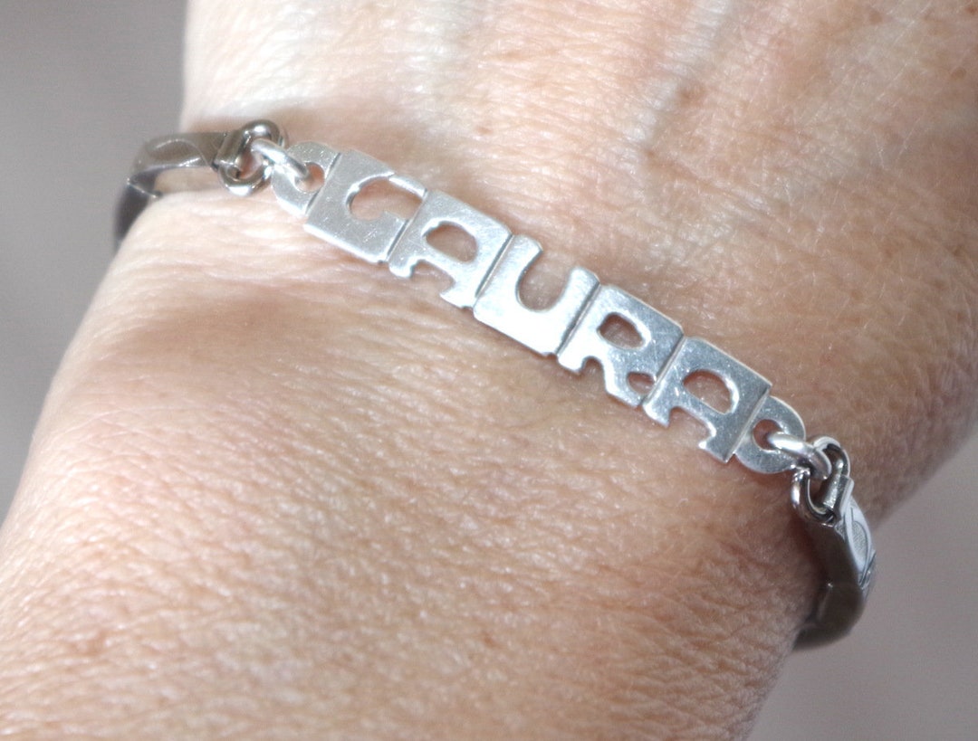 Vintage Sterling Silver "laura" Initial Stretch Bangle Bracelet - Etsy