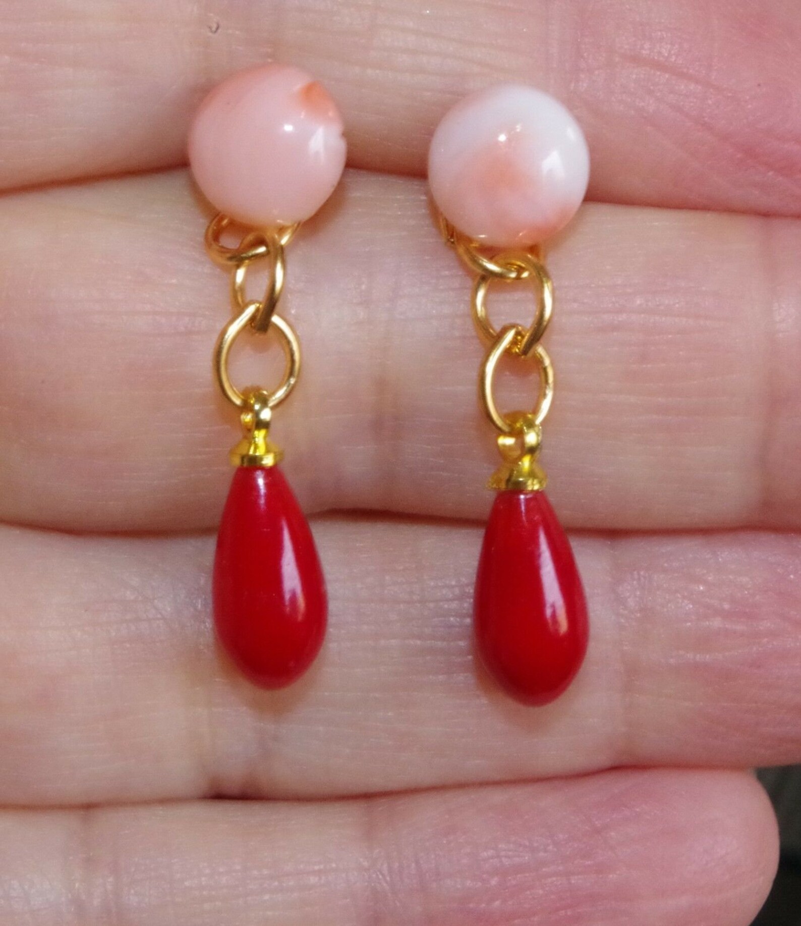 Petite 24MM Color Enhanced Red Coral Teardrop Elongated Earring Jackets ...