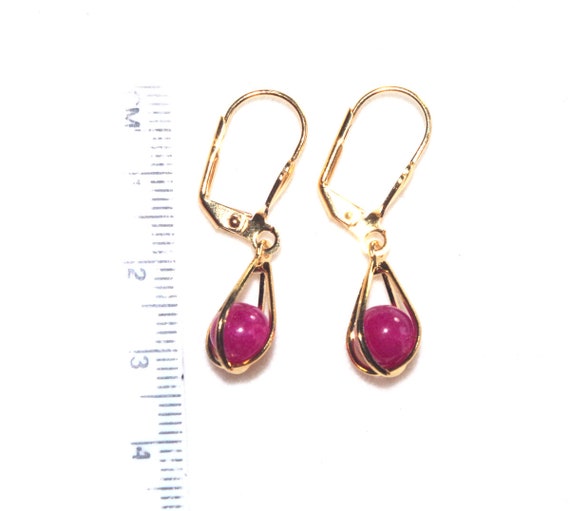 15th Anniversary Gift Genuine Red Ruby Round Caged Te… - Gem