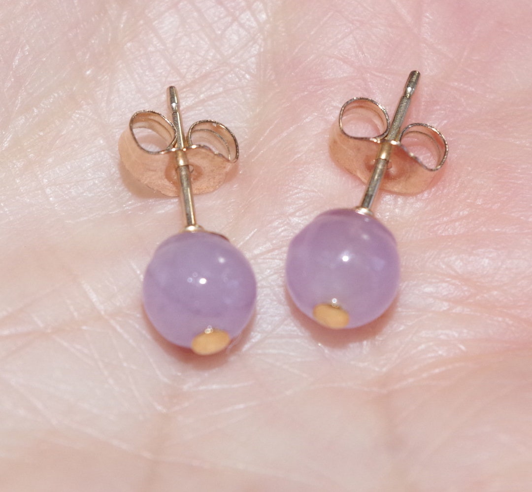 Genuine 14K GF Untretaed Quality Lavender Jade 6MM Round Stud Earrings - Etsy