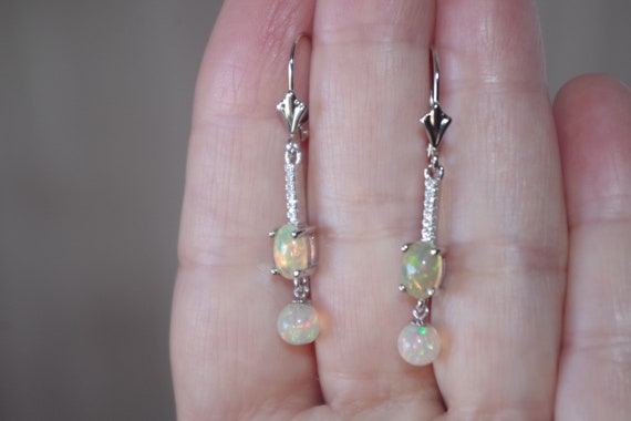 14K White Gold Firey Ethiopian 37 MM Opal L Drop L… - Gem