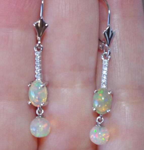 14K White Gold Firey Ethiopian 37 MM Opal L Drop L… - Gem