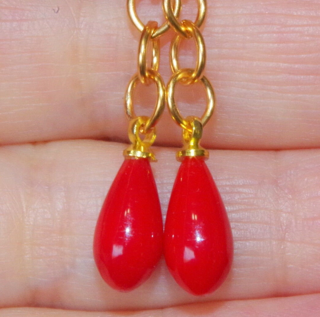 Petite 24MM Color Enhanced Red Coral Teardrop Elongated Earring Jackets ...
