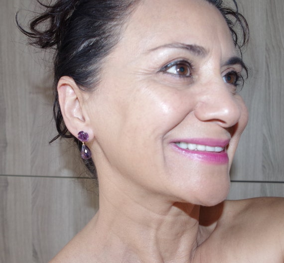 14K Quality 11MM Carved Rose Amethyst Fancy Stud Earr… - Gem