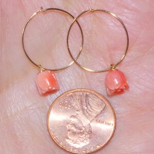 14K 18MM Angel Skin Salmon Carved Rose Flower Drop Hoop Earrings - Etsy