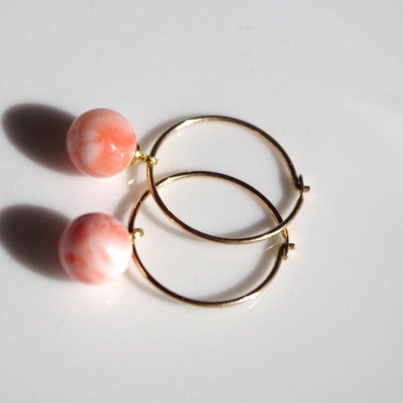 Angel Skin Coral Ball Drop Hoops 14K Gold Filled 16MM Small - Etsy