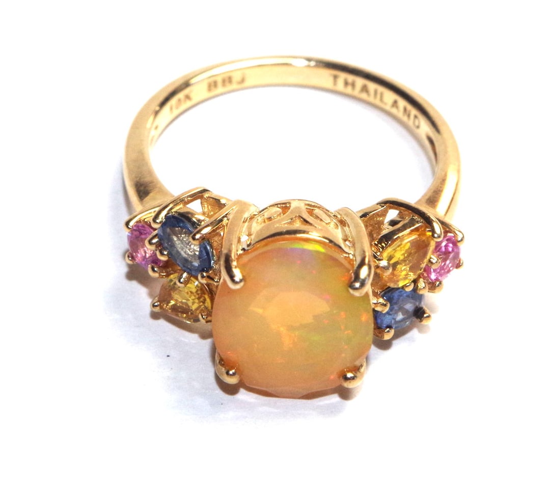 Ethiopian Fire Opal 10k Yellow Gold Ring With Sapphire & Citrine - Etsy