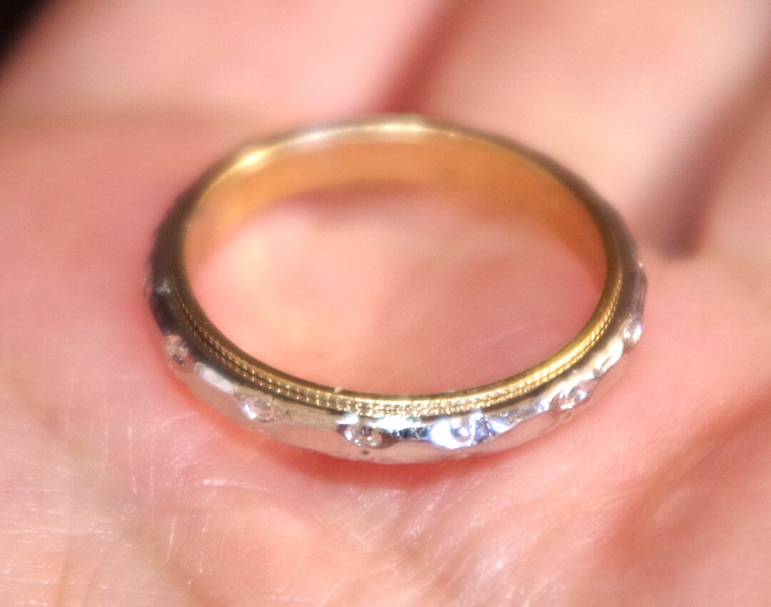 1950 Colletible 18K GE Hand Crafted Etched Raised 4 MM Wedding Band ...