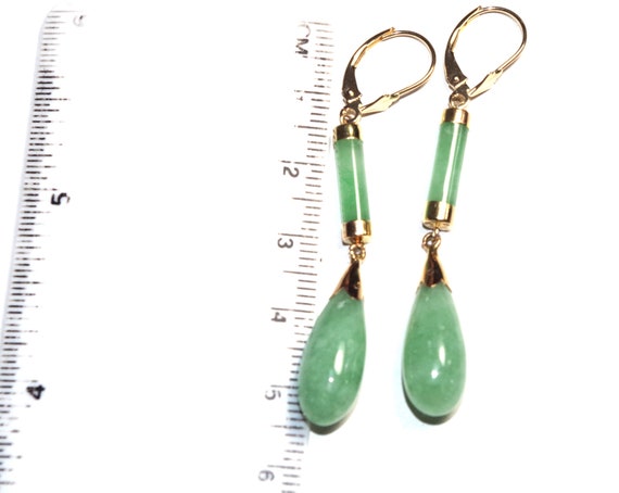 14k Translucent Jadeite Jade Carved Teardrop Jade Elo… - Gem