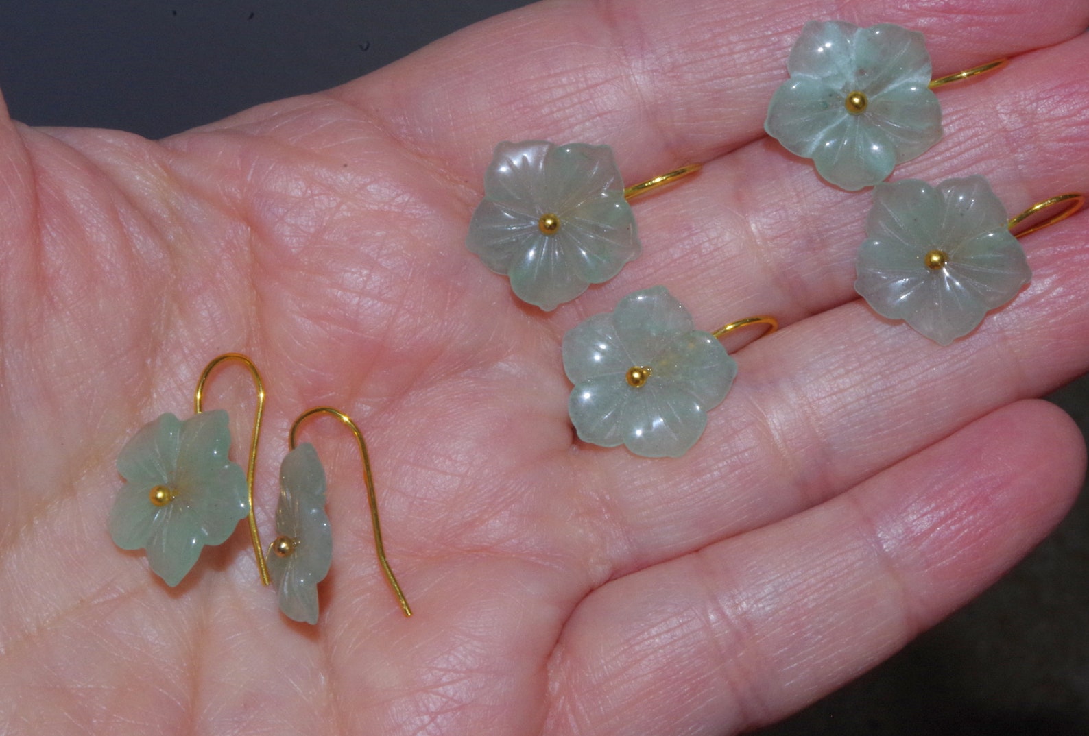 Hand Made Jadeite Jade Carved Flower Earrings - Etsy