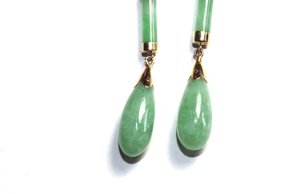 14k Translucent Jadeite Jade Carved Teardrop Jade Elo… - Gem