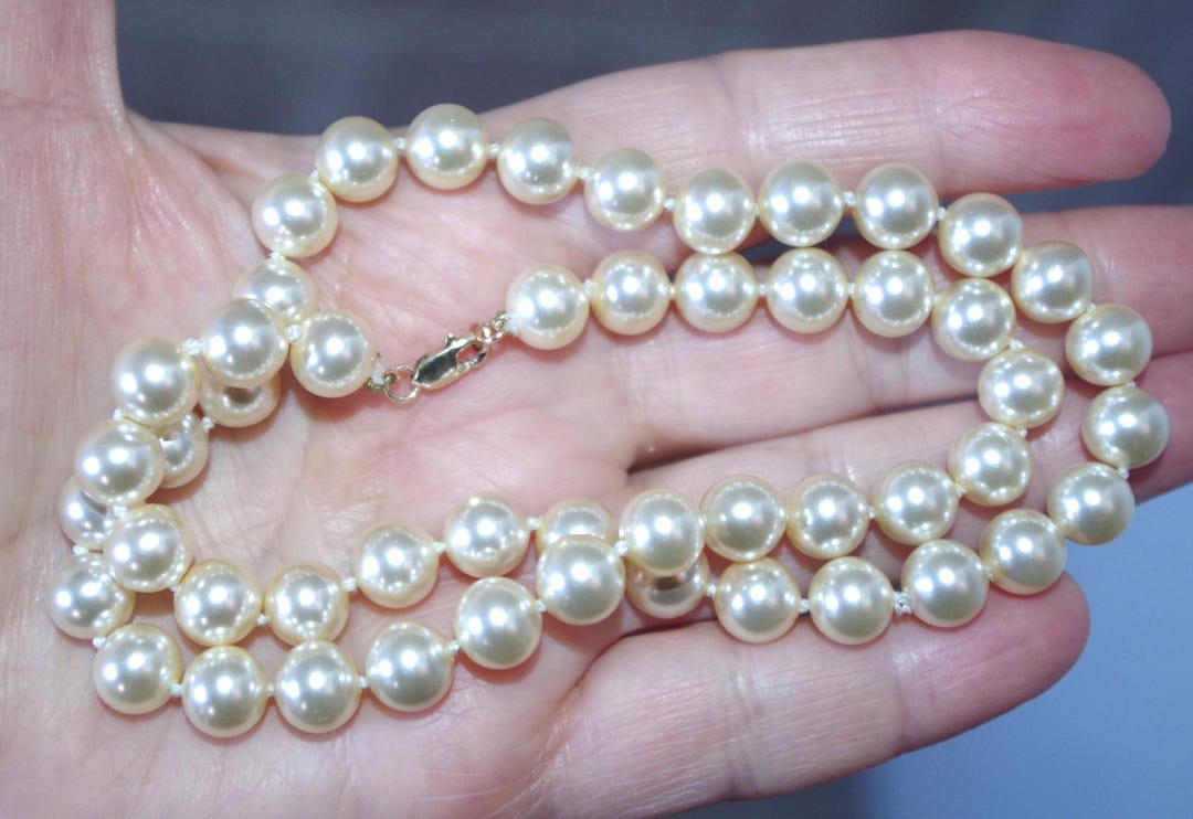 Rare 10k Solid Yellow Gold Majorca Pearl 8mm Knotted Necklace 18.5 ...