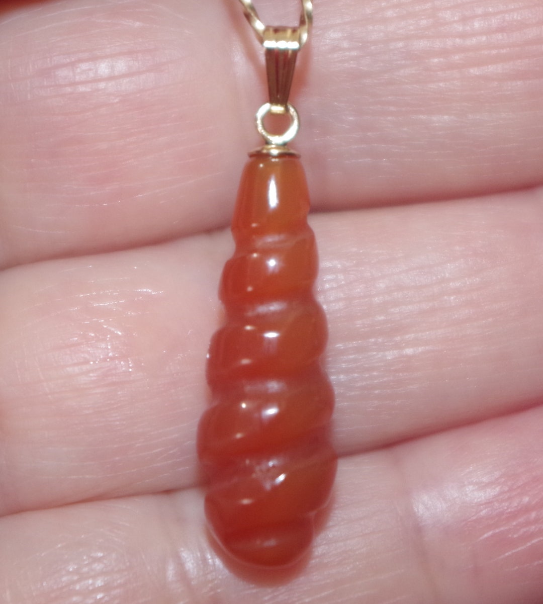 Antique 14K Gold Carved Red Jade Drop Pendant - Etsy