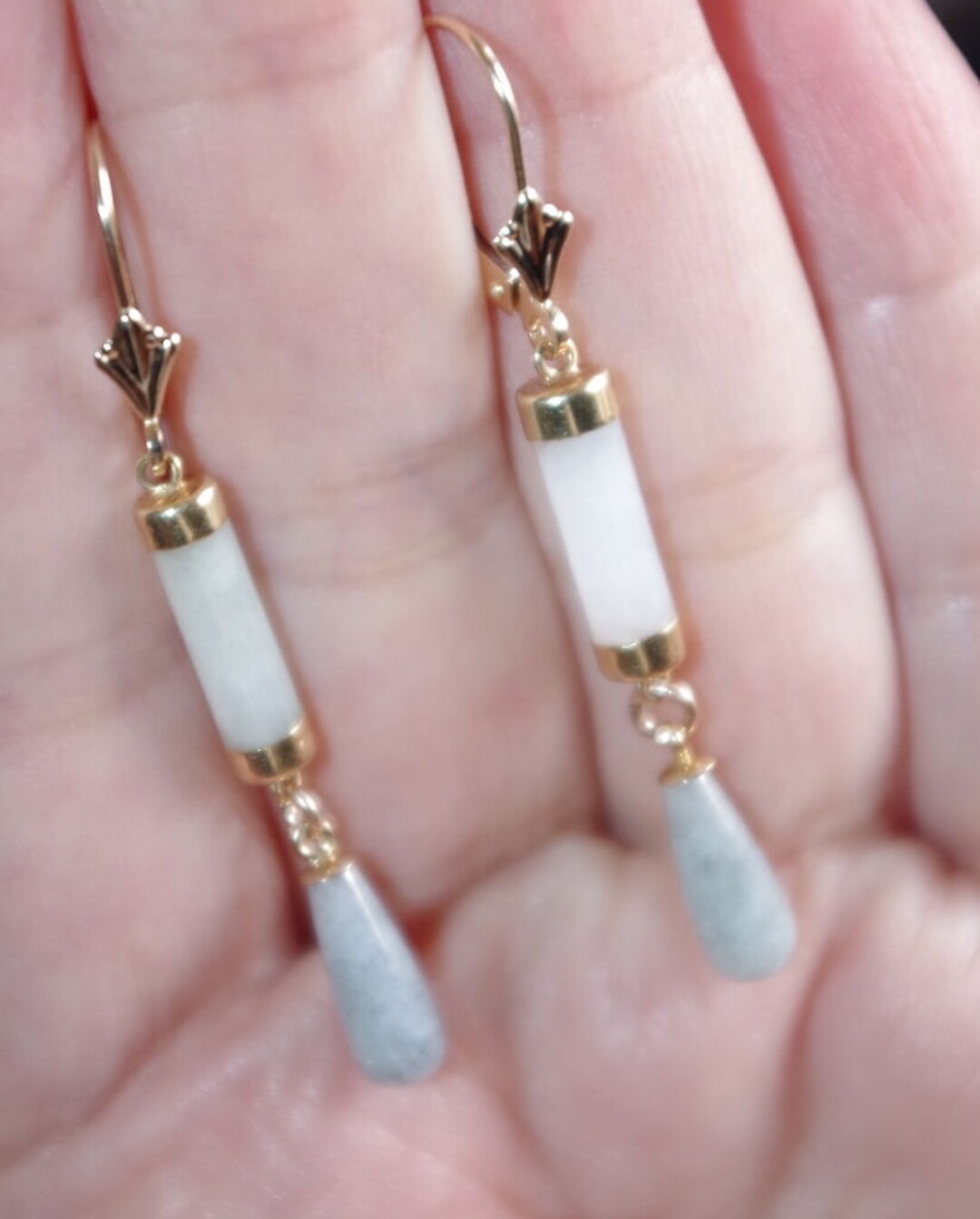 14K Handmade Translucent Jade & Tear Drop Jade Lever Back Earrings - Etsy