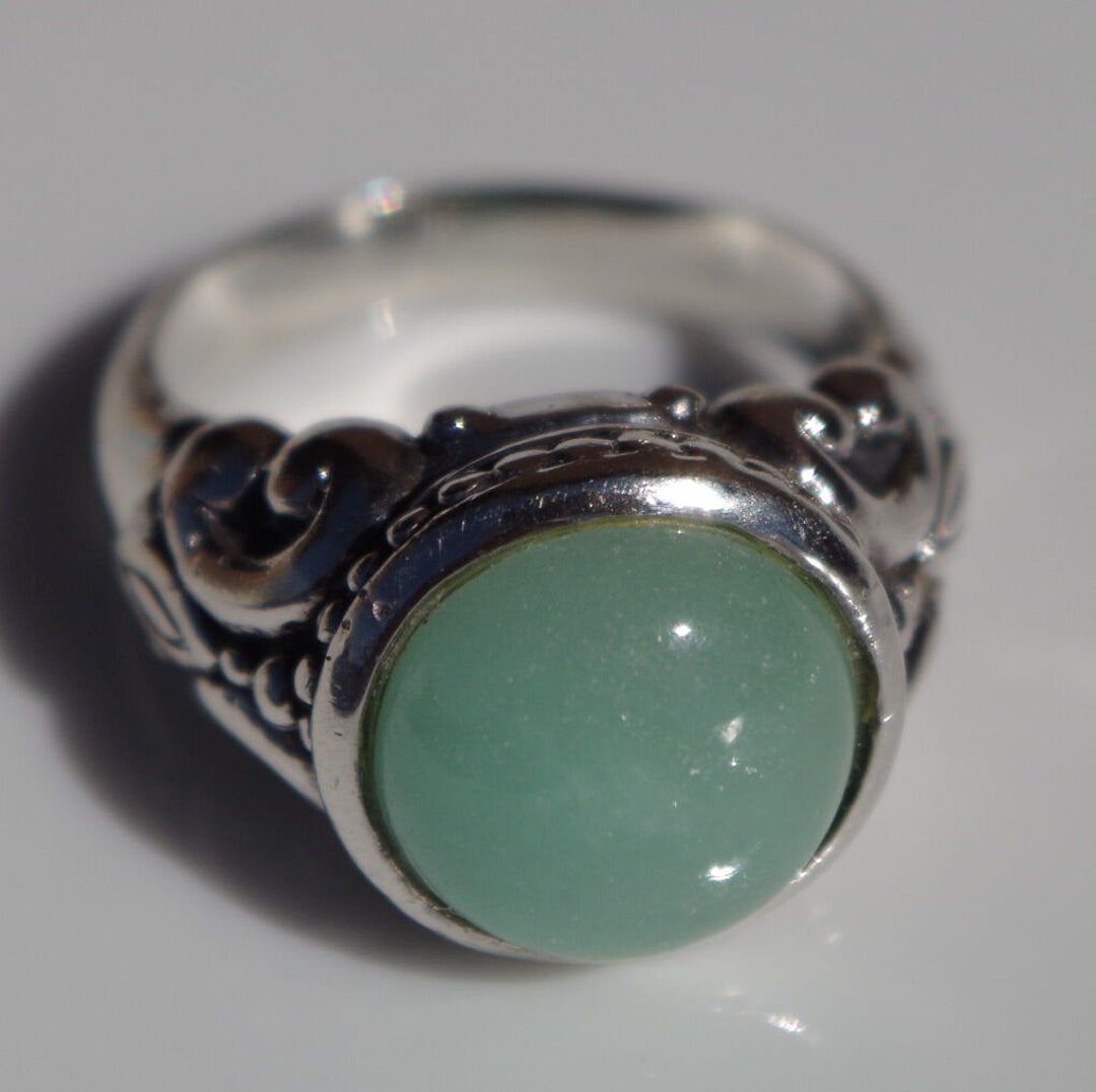 Vintage Large Sterling Silver Gem Quality Transparent Jade Dome Ring S ...