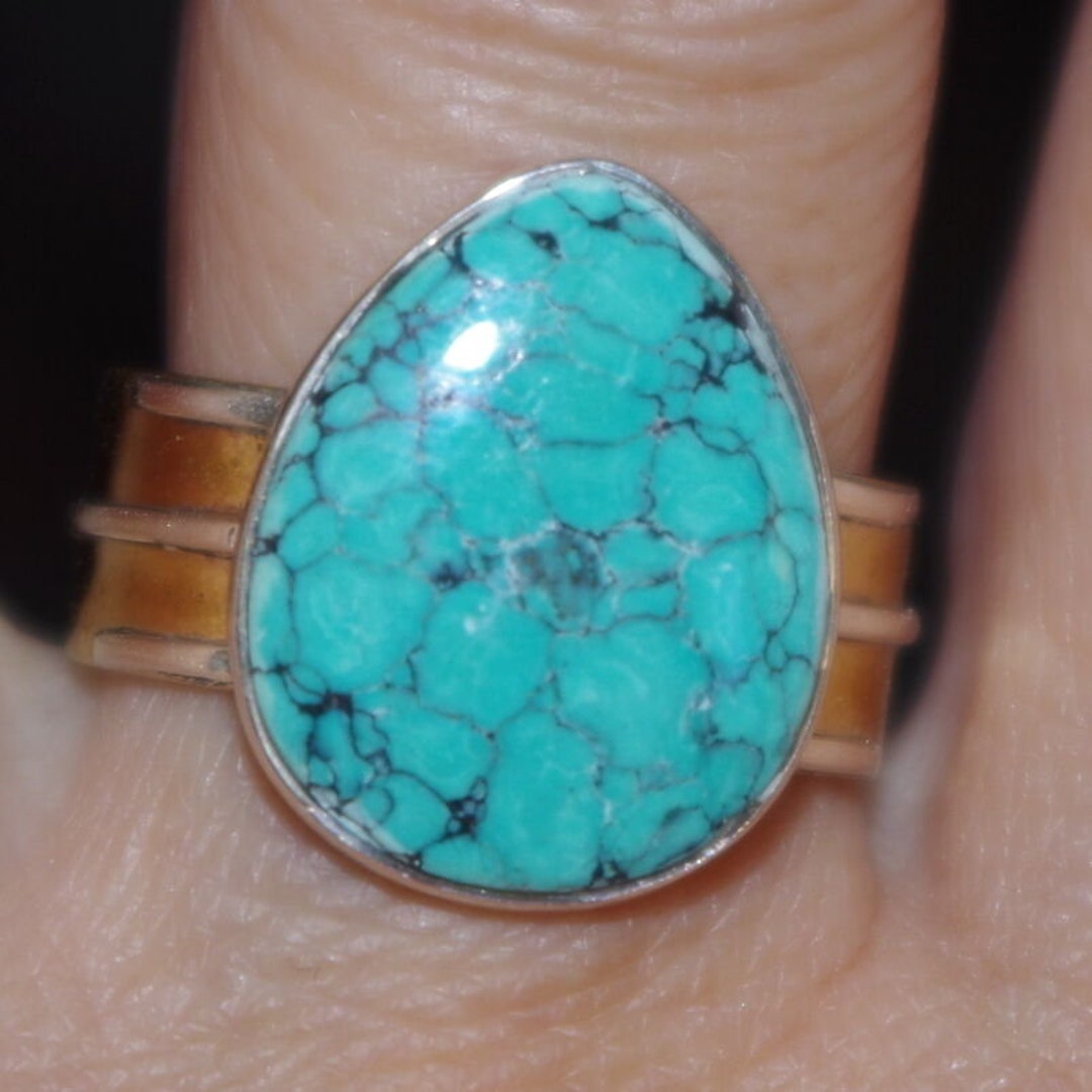 Antique Gorgeous SS 925 Tri Color 22CT Faceted Pear Cut Blue Turquoise ...