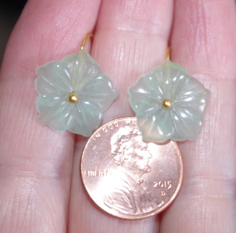 Hand Made Jadeite Jade Carved Flower Earrings - Etsy