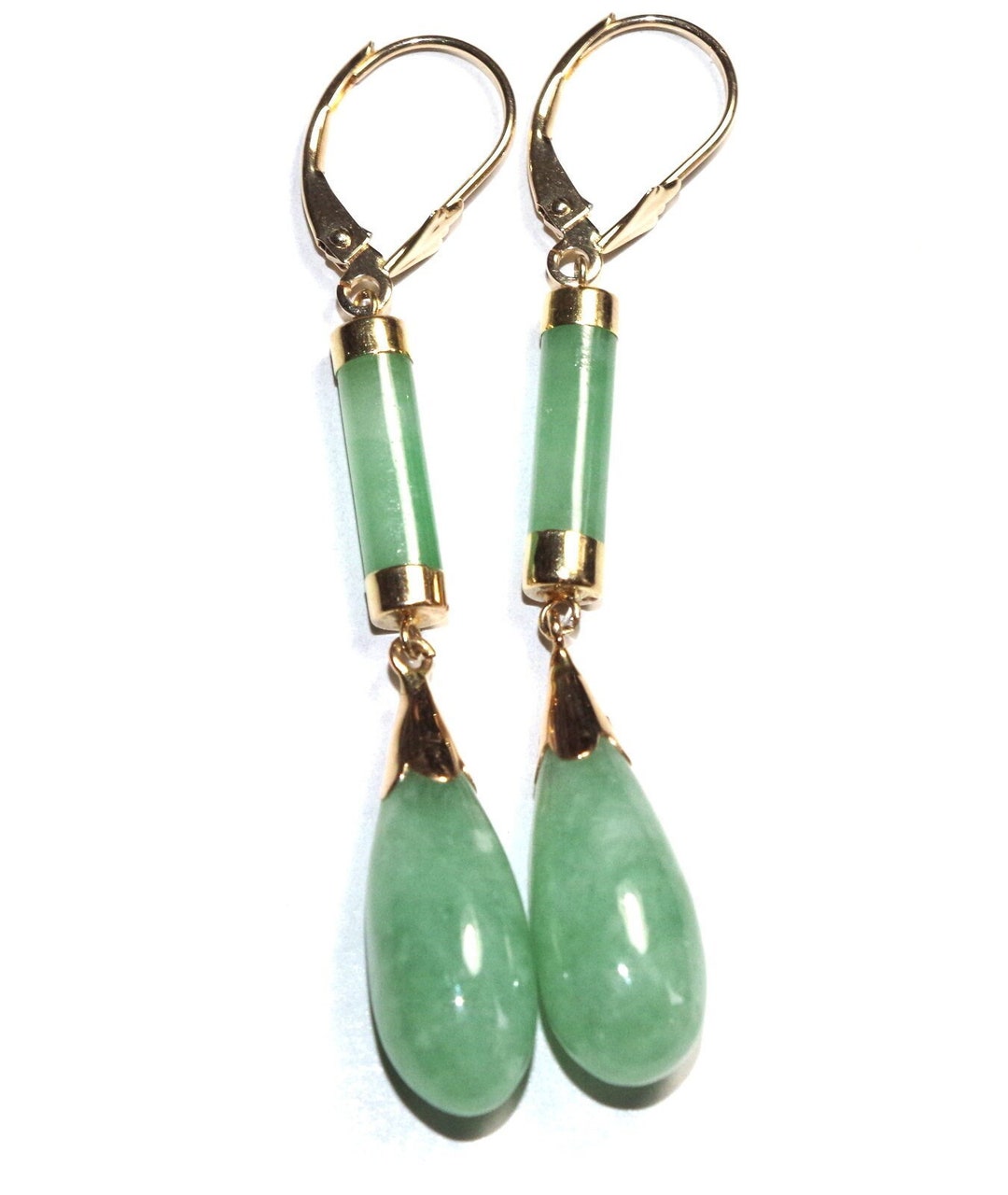 14k Translucent Jadeite Jade Carved Teardrop Jade Elongated Lever Back ...