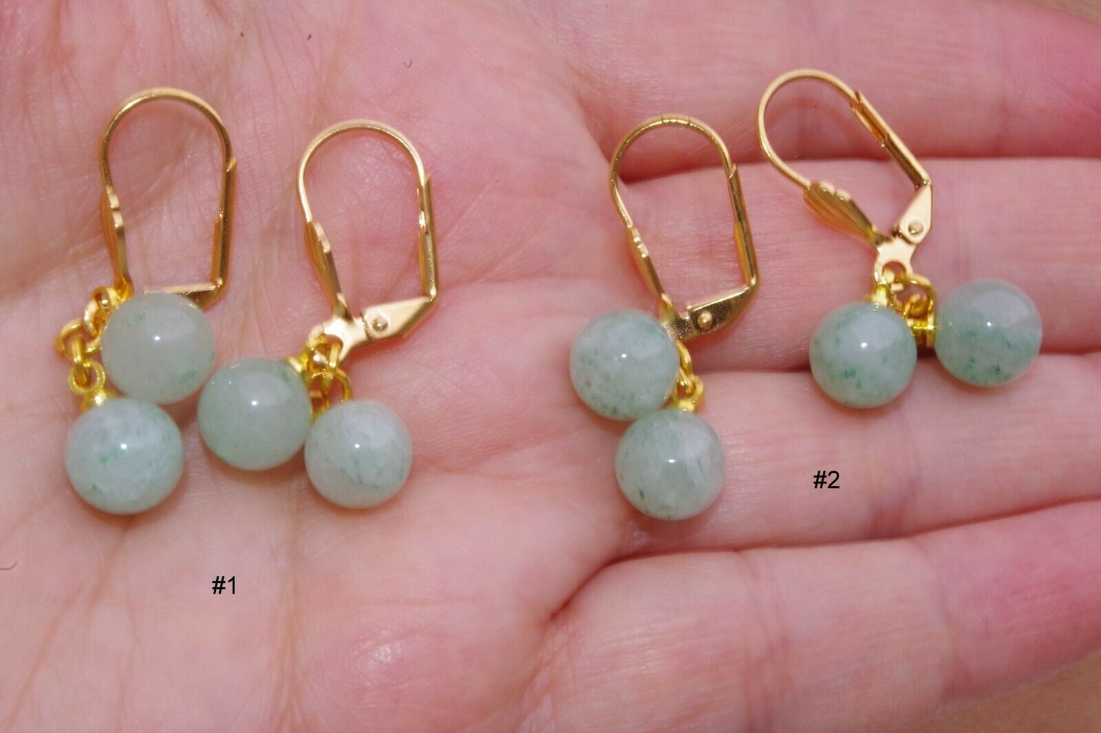 Green Jadeite Jade 14K GF Elongated Double Ball Lever back | Etsy