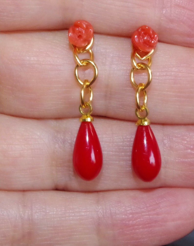 Petite 24MM Color Enhanced Red Coral Teardrop Elongated Earring Jackets ...