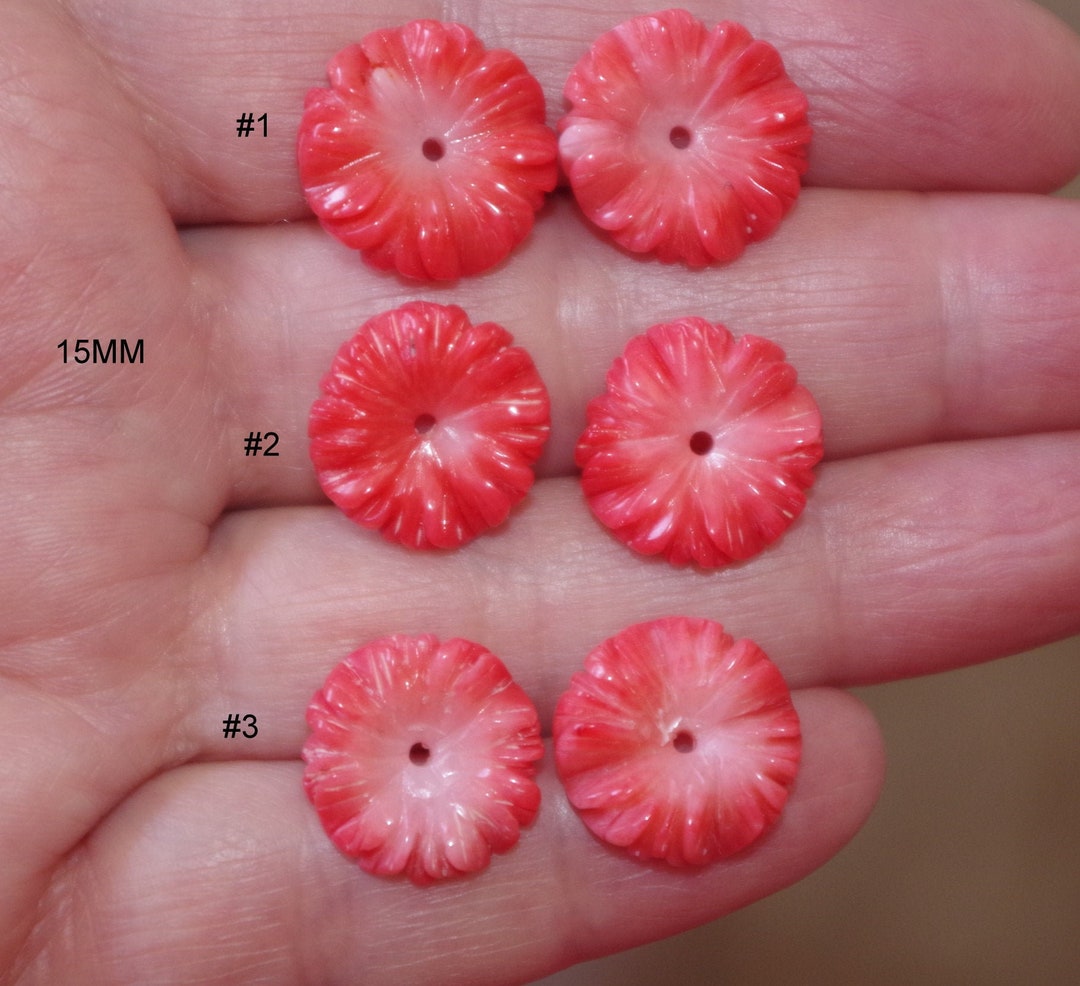15MM Genuine Salmon Carved Flower Coral Jackets for Stud Earrings Use ...
