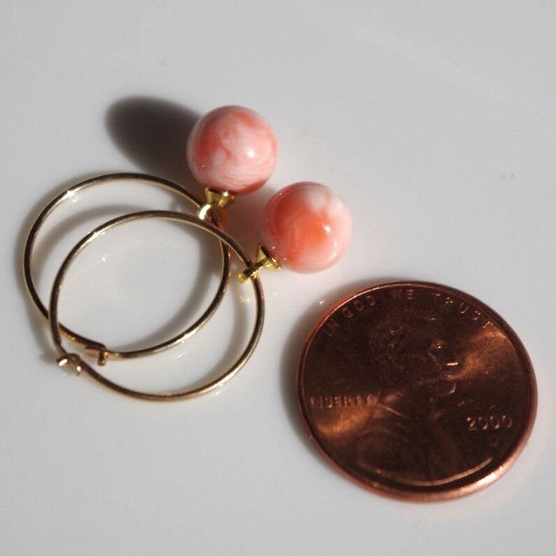 Angel Skin Coral Ball Drop Hoops 14K Gold Filled 16MM Small - Etsy