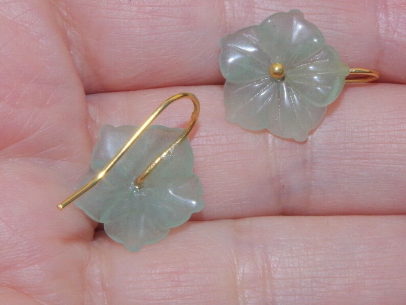 Hand Made Jadeite Jade Carved Flower Earrings - Etsy