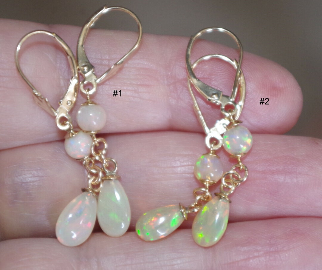 14K Gold Firey Ethiopian Opal Elongated Lever Back Earrings - Etsy UK