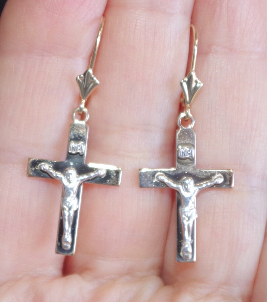 14K Quality Cross With Jesus Lever Back Earrings & Pendent Set - Etsy