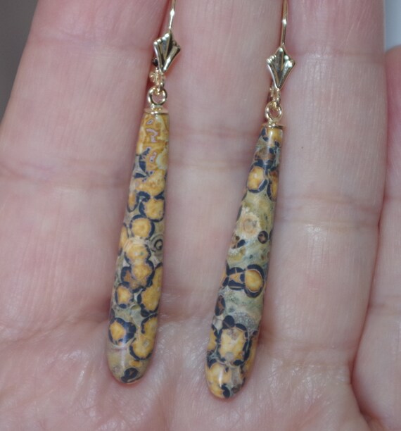 14K Gorgeous Lemon Yellow Colors Leopard Jasper Teard… - Gem