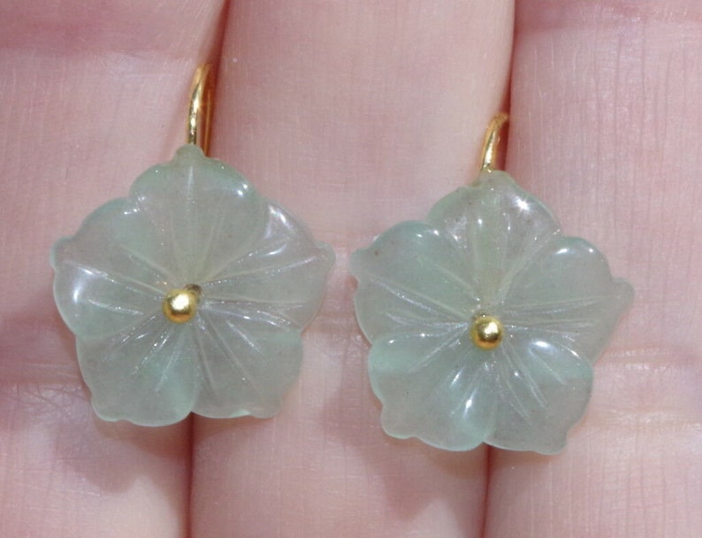 Hand Made Jadeite Jade Carved Flower Earrings - Etsy