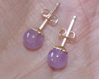 Genuine 14K GF Untretaed Quality Lavender Jade 6MM Round Stud | Etsy
