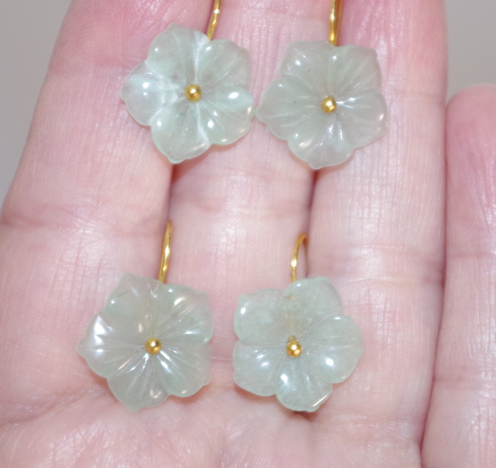 Hand Made Jadeite Jade Carved Flower Earrings - Etsy