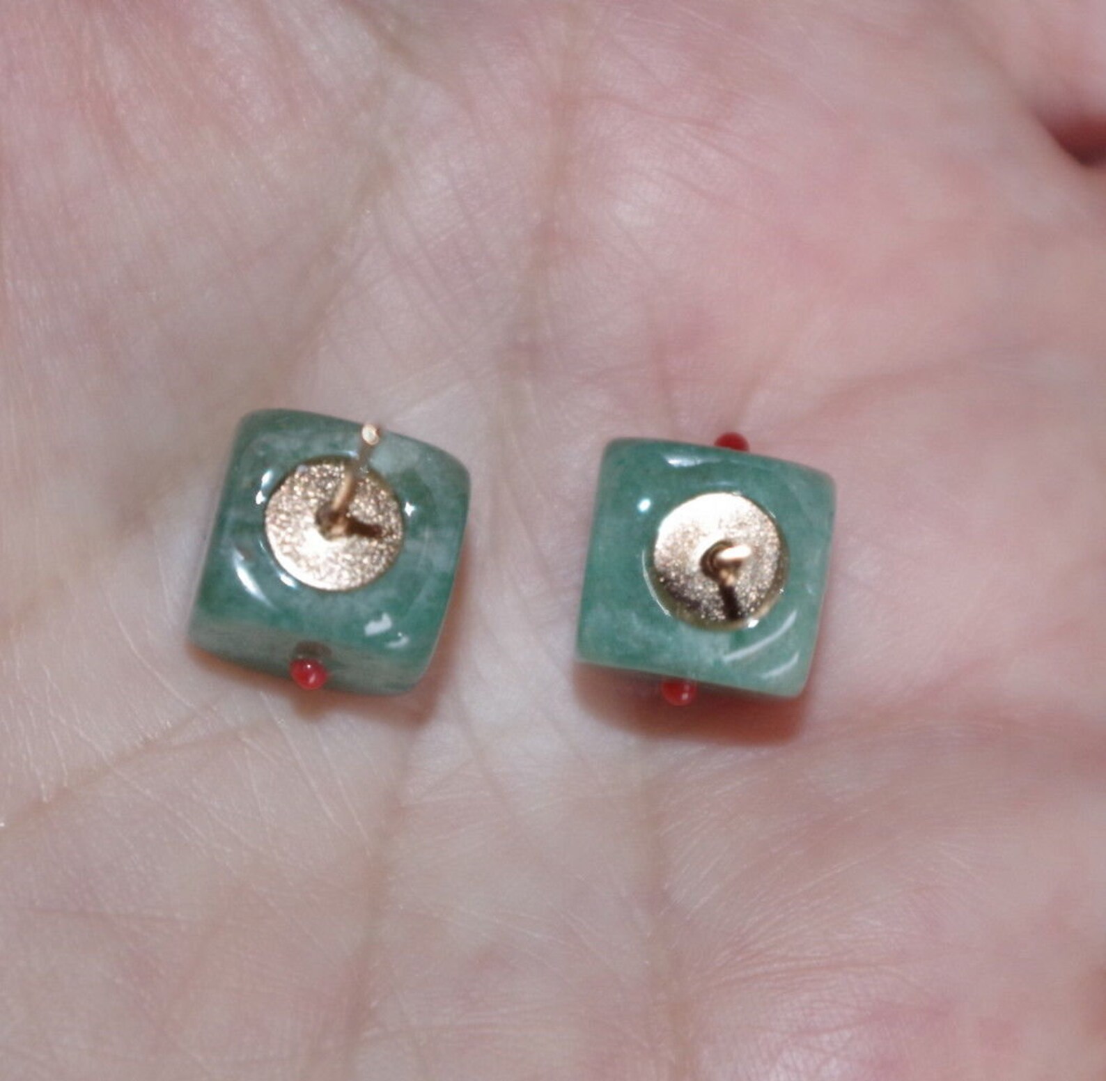 Quality Unique 14K Gold Filled Cube Jade & Italian Red Seed Coral Stud ...