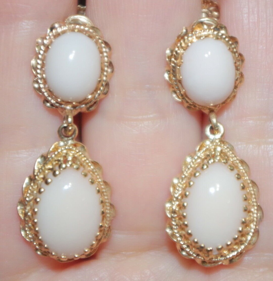 Antique 14K Gold Angel Skin Coral Earrings: Italian Filigree Clip-ons ...