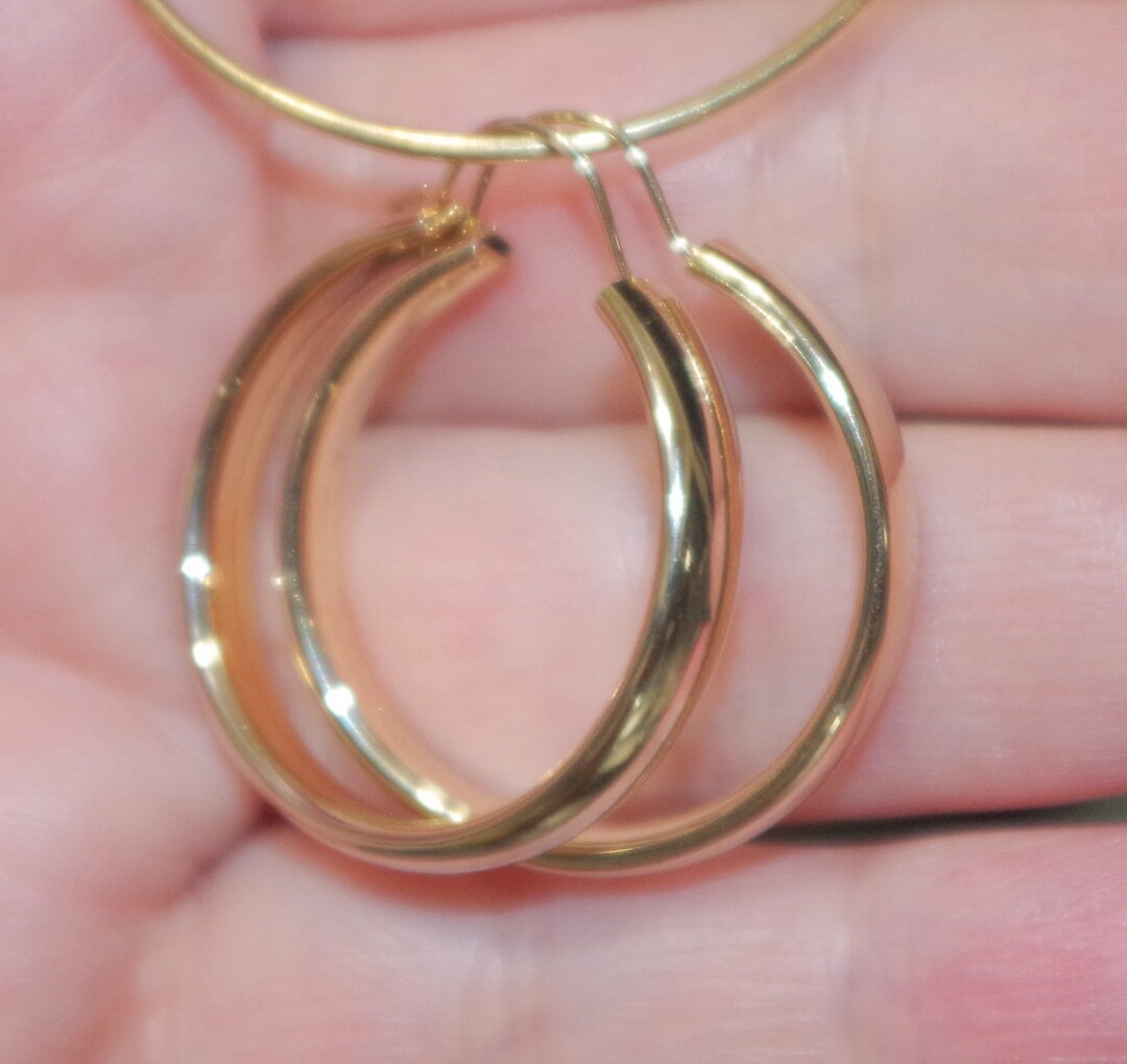 Old Stock Unisex 4MM Thick Hoop Earrings 14k Wire / 14K Gold Filled 26 ...