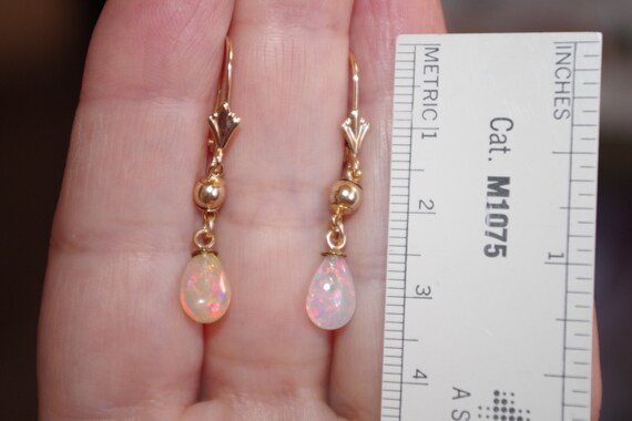 14K Gold Firey Ethiopian Opal Elongated Leverback Ear… - Gem