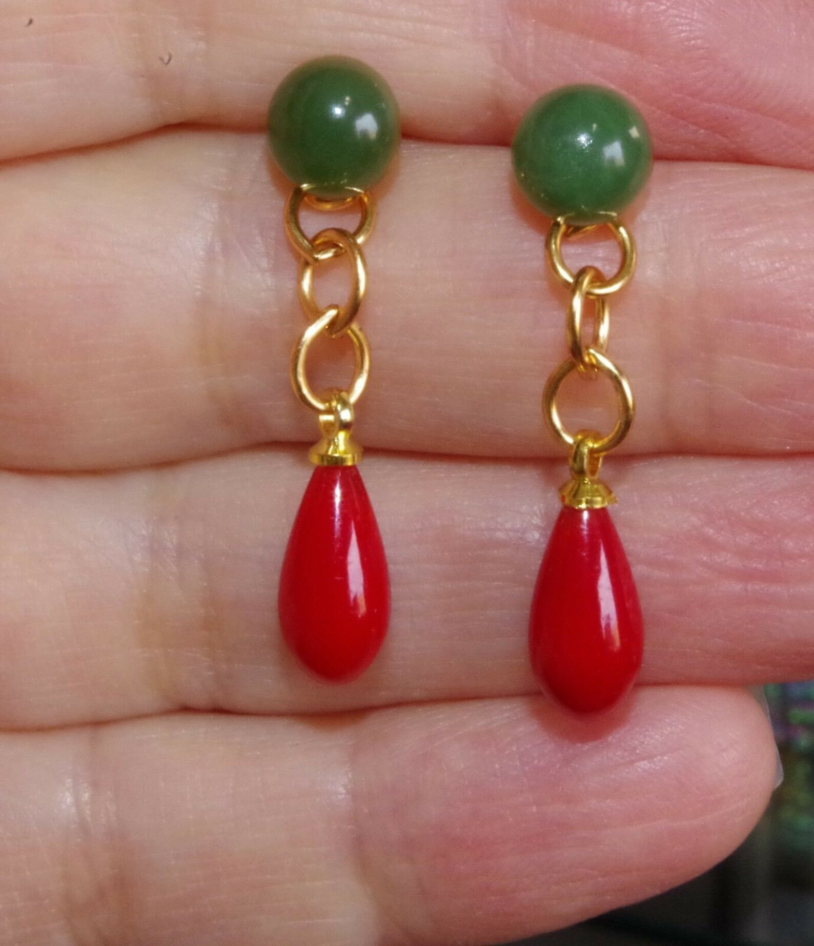 Petite 24MM Color Enhanced Red Coral Teardrop Elongated Earring Jackets ...