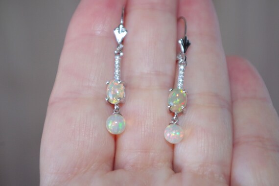 14K White Gold Firey Ethiopian 37 MM Opal L Drop L… - Gem