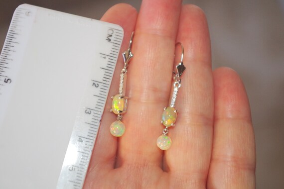 14K White Gold Firey Ethiopian 37 MM Opal L Drop L… - Gem