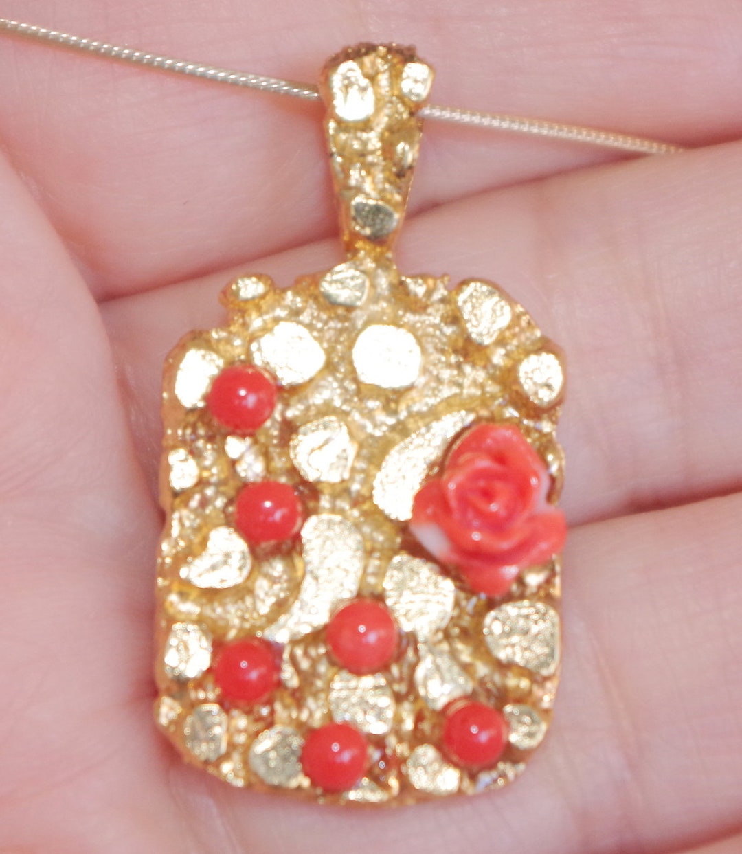 Vintage 14K Gold Filled Coral Pendent: Italian Carved Flower Nugget - Etsy
