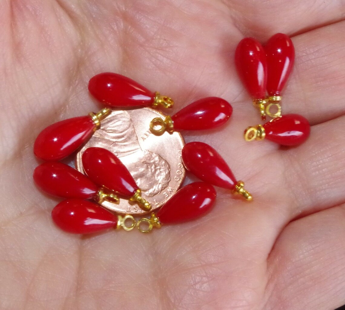 Petite 24MM Color Enhanced Red Coral Teardrop Elongated Earring Jackets ...