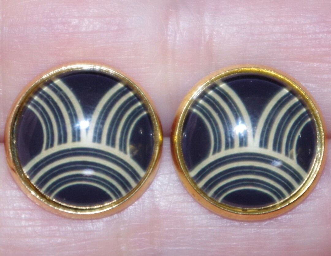 Interlocking C Logo Classy Black & White Dome Stud Earrings - Etsy