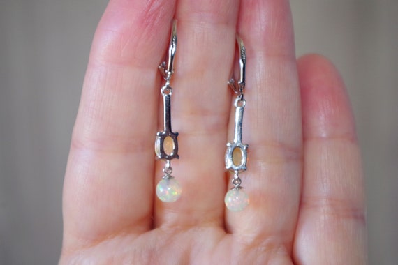 14K White Gold Firey Ethiopian 37 MM Opal L Drop L… - Gem