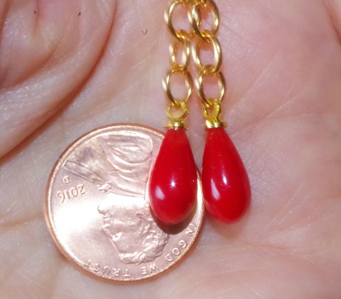 Petite 24MM Color Enhanced Red Coral Teardrop Elongated Earring Jackets ...