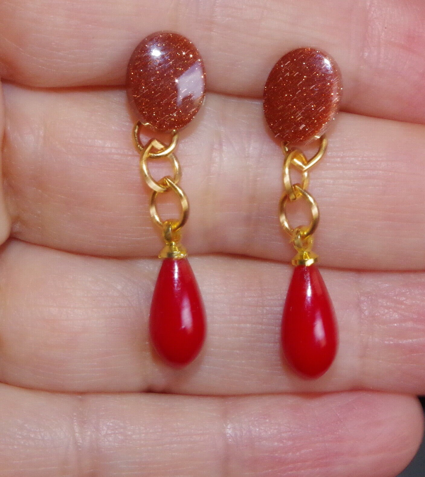 Petite 24MM Color Enhanced Red Coral Teardrop Elongated Earring Jackets ...